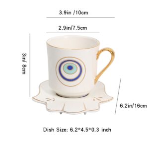 MOWUQEEN Espresso Coffee Cups Set, Evil Eye cups Ceramic Coffee Mug,Hamsa Cute Cup and Saucer,Tea Cup Set (DY-Devil's Eye Cup-A)