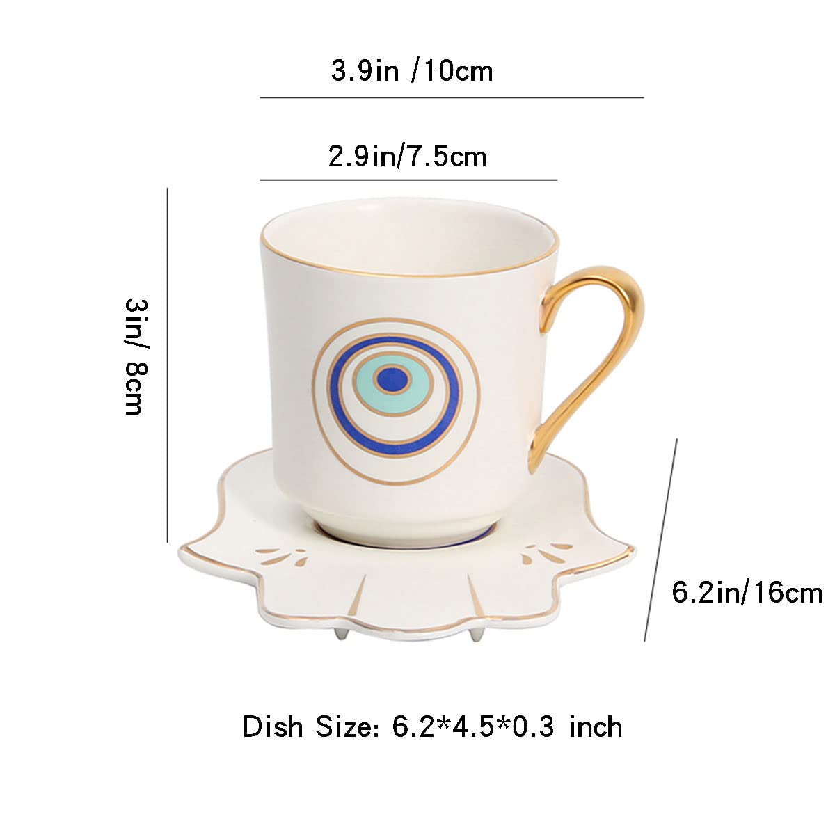 MOWUQEEN Espresso Coffee Cups Set, Evil Eye cups Ceramic Coffee Mug,Hamsa Cute Cup and Saucer,Tea Cup Set (DY-Devil's Eye Cup-A)