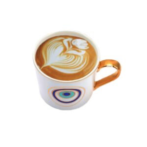 MOWUQEEN Espresso Coffee Cups Set, Evil Eye cups Ceramic Coffee Mug,Hamsa Cute Cup and Saucer,Tea Cup Set (DY-Devil's Eye Cup-A)