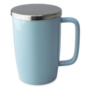 forlife dew glossy finish brew-in-mug with basket infuser & "mirror" stainless lid 18 oz., turquoise