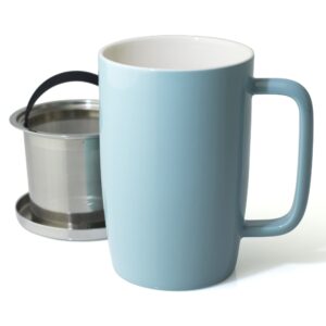 FORLIFE Dew Glossy Finish Brew-In-Mug with Basket Infuser & "Mirror" Stainless Lid 18 oz., Turquoise