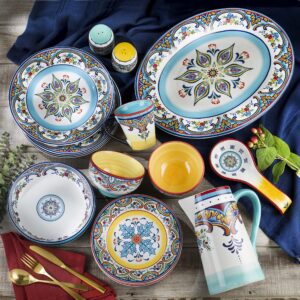 Euro Ceramica Zanzibar 8-Piece Dinnerware Set | Fine Kitchenware | Floral Multicolor Design Stoneware Tableware Service For 4,Large