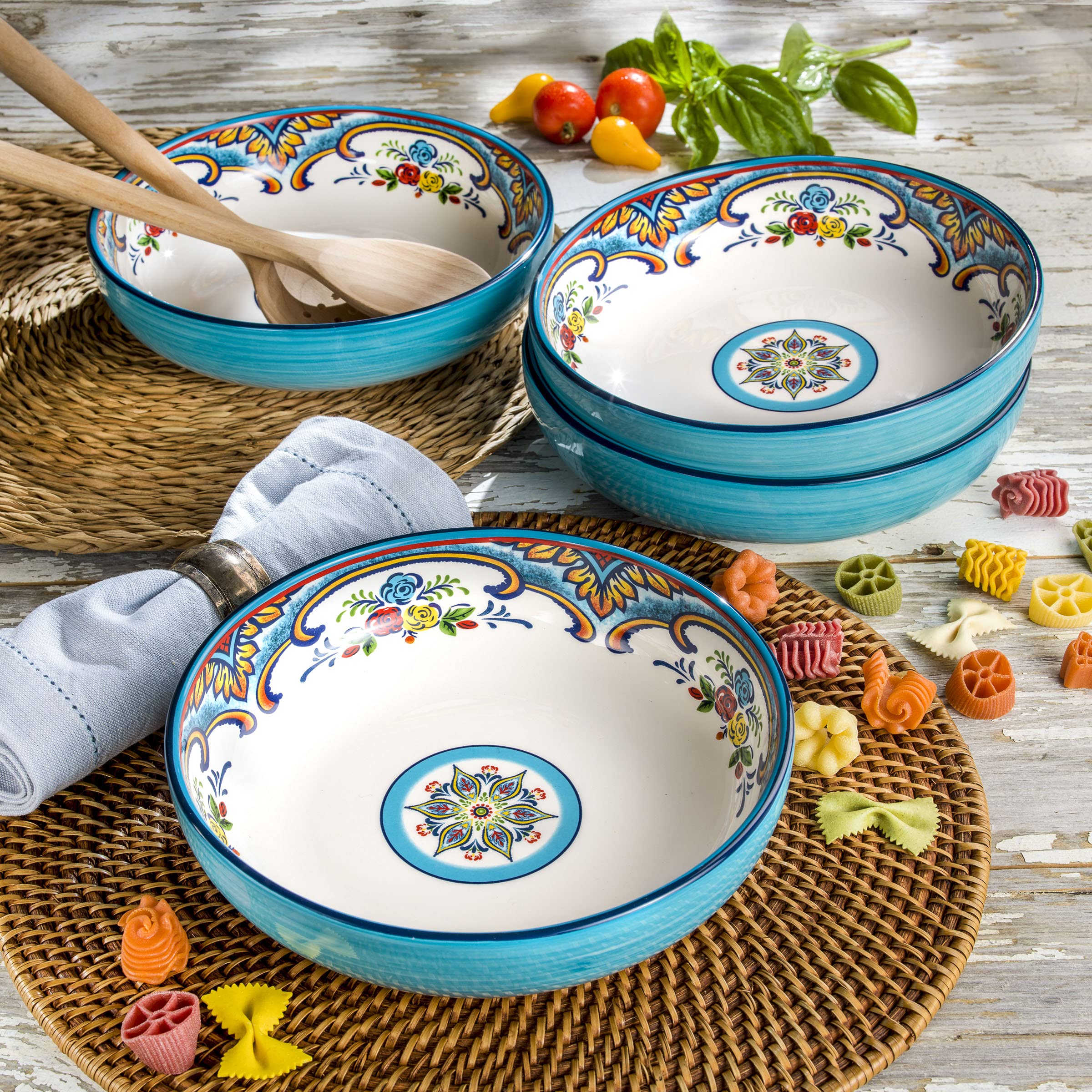 Euro Ceramica Zanzibar 8-Piece Dinnerware Set | Fine Kitchenware | Floral Multicolor Design Stoneware Tableware Service For 4,Large