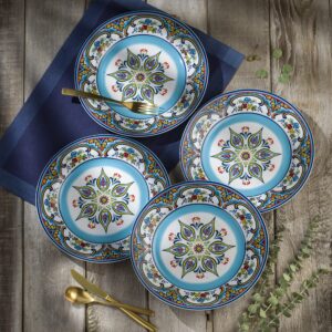 Euro Ceramica Zanzibar 8-Piece Dinnerware Set | Fine Kitchenware | Floral Multicolor Design Stoneware Tableware Service For 4,Large