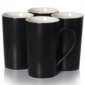 20 oz large coffee mugs, smilatte m007 plain blank tall ceramic cup with handle for dad men, set of 4, black