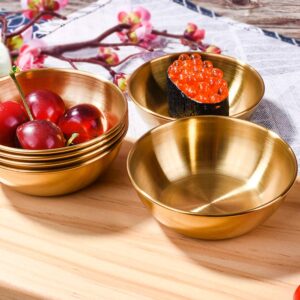 LMRLCS 6pcs Stainless Steel Soy Sauce Dishes, Round Seasoning Dishes, Sushi Dipping Saucers Bowl Mini Appetizer (Gold)