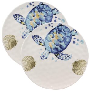 Ebros Nautical Marine Coastal Blue And White Sea Turtle Ceramic Dinnerware For Beach Party Hosting Kitchen And Dining Earthenware Serveware (Round Dinner Plate 11"D, 2)