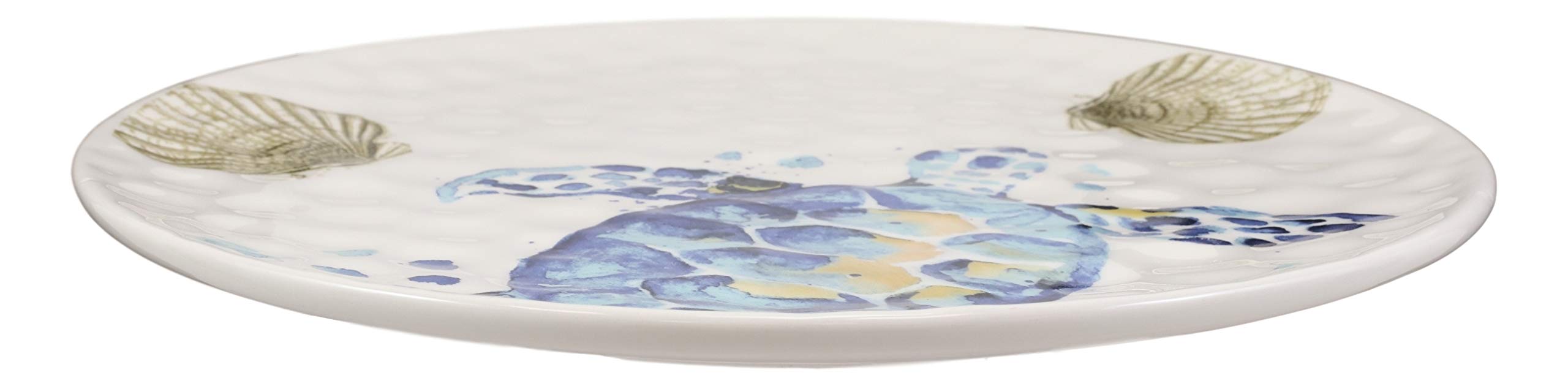 Ebros Nautical Marine Coastal Blue And White Sea Turtle Ceramic Dinnerware For Beach Party Hosting Kitchen And Dining Earthenware Serveware (Round Dinner Plate 11"D, 2)