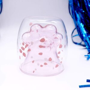 Cat Claw Cup Pink Cherry Printing Cat Paw Mug Cute Cat Foot Shape Transparent Double Wall Coffee Cups Insulated Thermo Milk Tea Juice Wine Whiskey Water Glass Cup 6oz