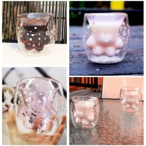 Cat Claw Cup Pink Cherry Printing Cat Paw Mug Cute Cat Foot Shape Transparent Double Wall Coffee Cups Insulated Thermo Milk Tea Juice Wine Whiskey Water Glass Cup 6oz