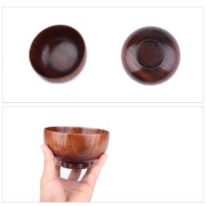 ORYOUGO 4 Pieces Wooden Handmade Bowl and Spoon for for Rice Miso Serving Home Kitchen Tableware