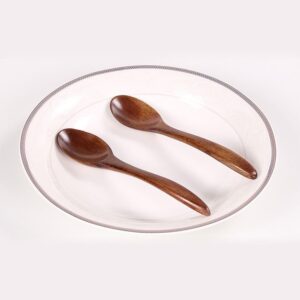 ORYOUGO 4 Pieces Wooden Handmade Bowl and Spoon for for Rice Miso Serving Home Kitchen Tableware