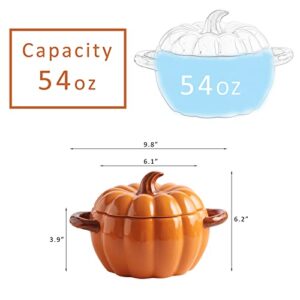 Yeexoxow Pumpkin Shaped Bowl 54 Oz, Pumpkin Bowl with Handles for Serving Soup, Ceramic Pumpkin Candy Dish with Lid, Orange