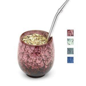 BALIBETOV Yerba Mate Set - Ceramic Mate Cup - Bombilla (Straw) and Cleaning Brush Included - Modern Yerba Mate Gourd - Easy To Clean Mate Gourd for Yerba Mate Loose Leaf Drinking. (Summer)