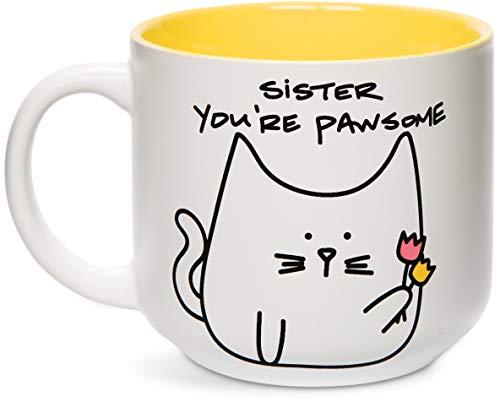 Pavilion Gift Company Blobby Cat, Funny Cat Sister You're Pawsome Mug, 18 oz, Yellow