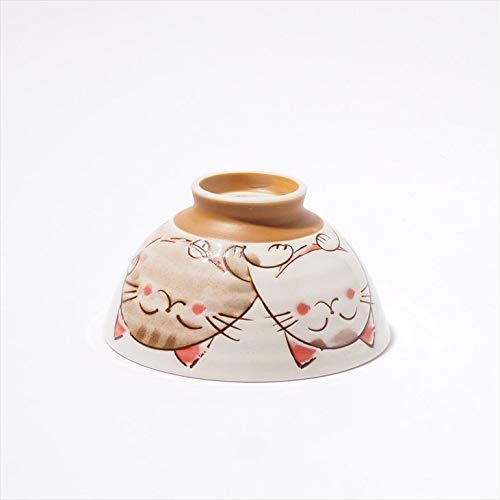 Mino Ware Japanese Rice Bowl Set Ceramic Cute Smiling Cats Design Set of 2 Bowls Pink