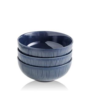 koov 58 oz ceramic large bowl set, large salad bowls set, big bowl for eating, pho bowl set, soup bowl microwave safe, ceramic serving bowl set of 3, irregular striped series (aegean)