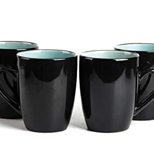 HomeVss Sonoma 16 Piece Stoneware Dinner Set, Outside Black + Inside Handpainted Color Turquoise with speckle