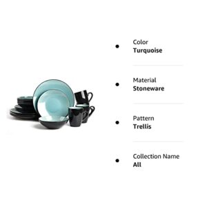 HomeVss Sonoma 16 Piece Stoneware Dinner Set, Outside Black + Inside Handpainted Color Turquoise with speckle