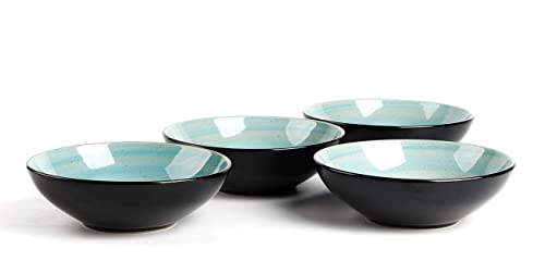 HomeVss Sonoma 16 Piece Stoneware Dinner Set, Outside Black + Inside Handpainted Color Turquoise with speckle