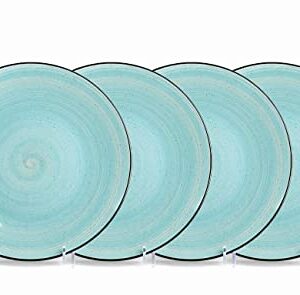 HomeVss Sonoma 16 Piece Stoneware Dinner Set, Outside Black + Inside Handpainted Color Turquoise with speckle