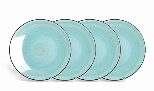 HomeVss Sonoma 16 Piece Stoneware Dinner Set, Outside Black + Inside Handpainted Color Turquoise with speckle