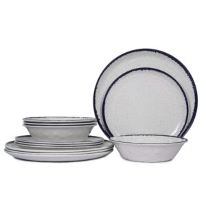 Marjoy Melamine Dinnerware Sets- 12pcs Melamine Plates and Bowls Set for 4, Suitable for Indoor and Outdoor Use, Dishwasher Safe Unbreakable