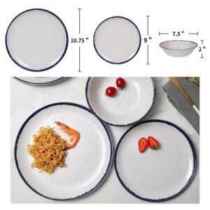 Marjoy Melamine Dinnerware Sets- 12pcs Melamine Plates and Bowls Set for 4, Suitable for Indoor and Outdoor Use, Dishwasher Safe Unbreakable