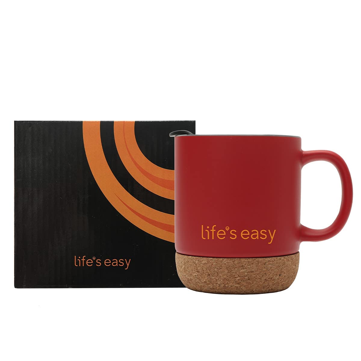 Life's Easy 12 oz Coffee Mug with Insulated Cork Bottom and Push-On Splash-Proof Lid - Red