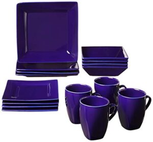 10 strawberry street nova square dinnerware set, 16 piece, cobalt