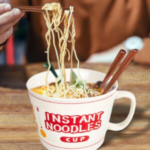 Tessco 2 Set 34 oz Ramen Bowl Instant Ramen Noodle Bowl Ceramic with Lid Japanese Ramen Bowl with Chopsticks Spoons Forks Cute Large Soup Bowl with Handle Ramen Lovers Gift