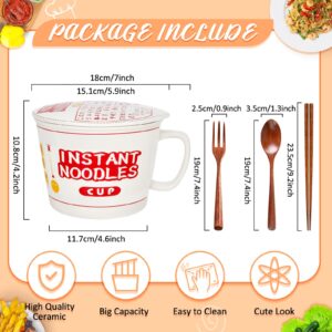 Tessco 2 Set 34 oz Ramen Bowl Instant Ramen Noodle Bowl Ceramic with Lid Japanese Ramen Bowl with Chopsticks Spoons Forks Cute Large Soup Bowl with Handle Ramen Lovers Gift