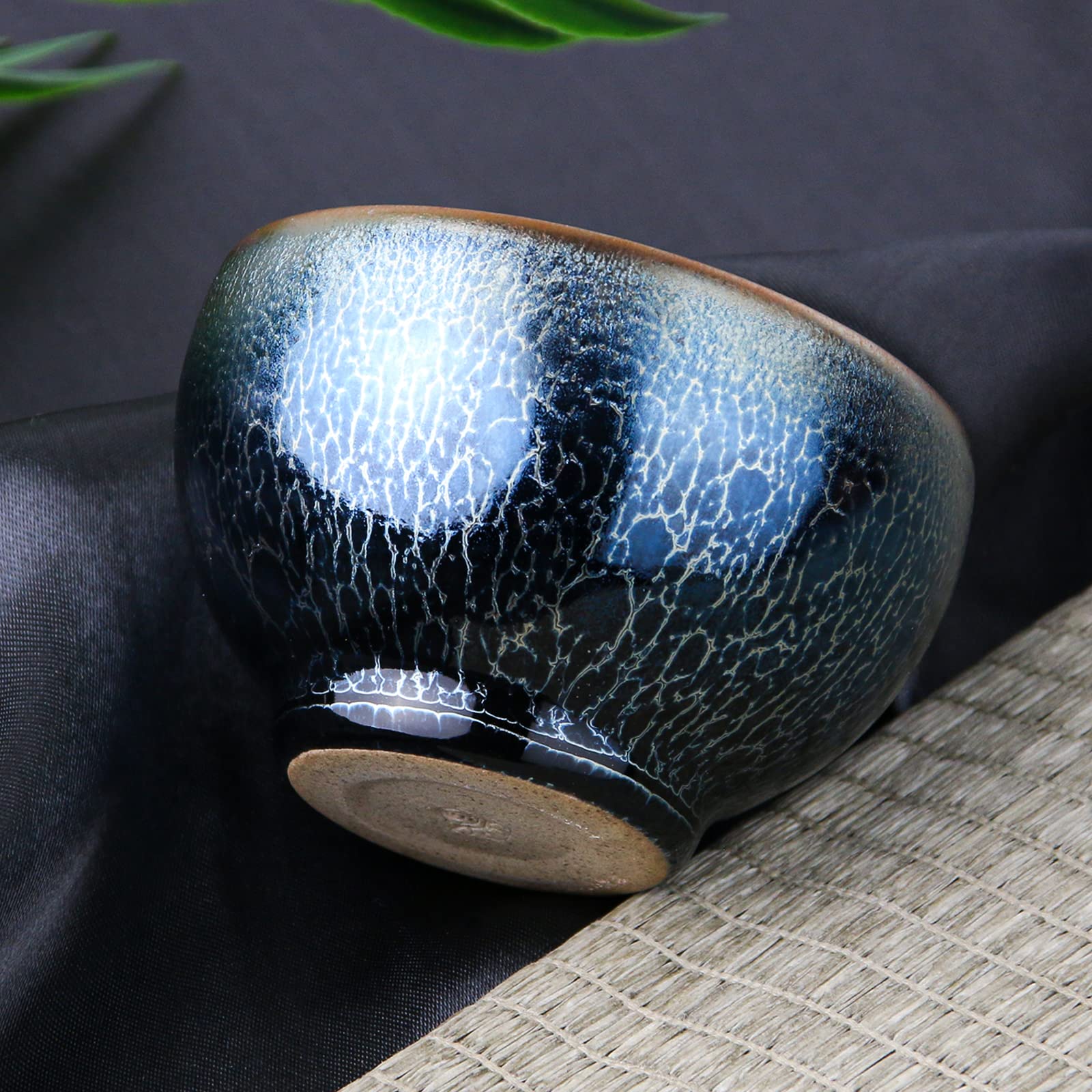 ISHIMORI HOUSE Chinese Tea Cup, Japanese Tea Cups, 3.5oz Ceramic Tenmoku Kung Fu Tea Cup, Azure Blue Dragon Scales Tea Cup Gift