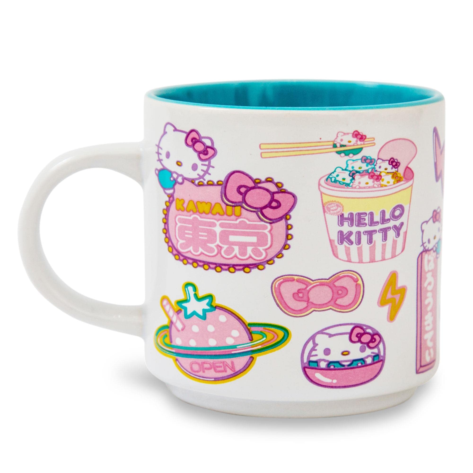 Silver Buffalo Hello Kitty Kawaii Tokyo Allover Icons Ceramic Stacking Mug | Holds 13 Ounces