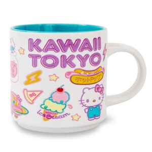 Silver Buffalo Hello Kitty Kawaii Tokyo Allover Icons Ceramic Stacking Mug | Holds 13 Ounces