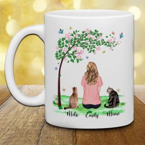 WHIDOBE Personalized Cat Mug (2 Cats) Custom 11oz, 15oz Coffee Mug for Cat Lover with Cat Owner's Avatar, Kitten, Names - Gifts for Women, Gift for Her, Customized Mug Gift for Cat Mom - Cat Mom