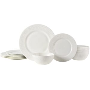 mikasa patterson vegan bone china chip resistant 12 piece dinnerware set, white, ashlyn, service for 4