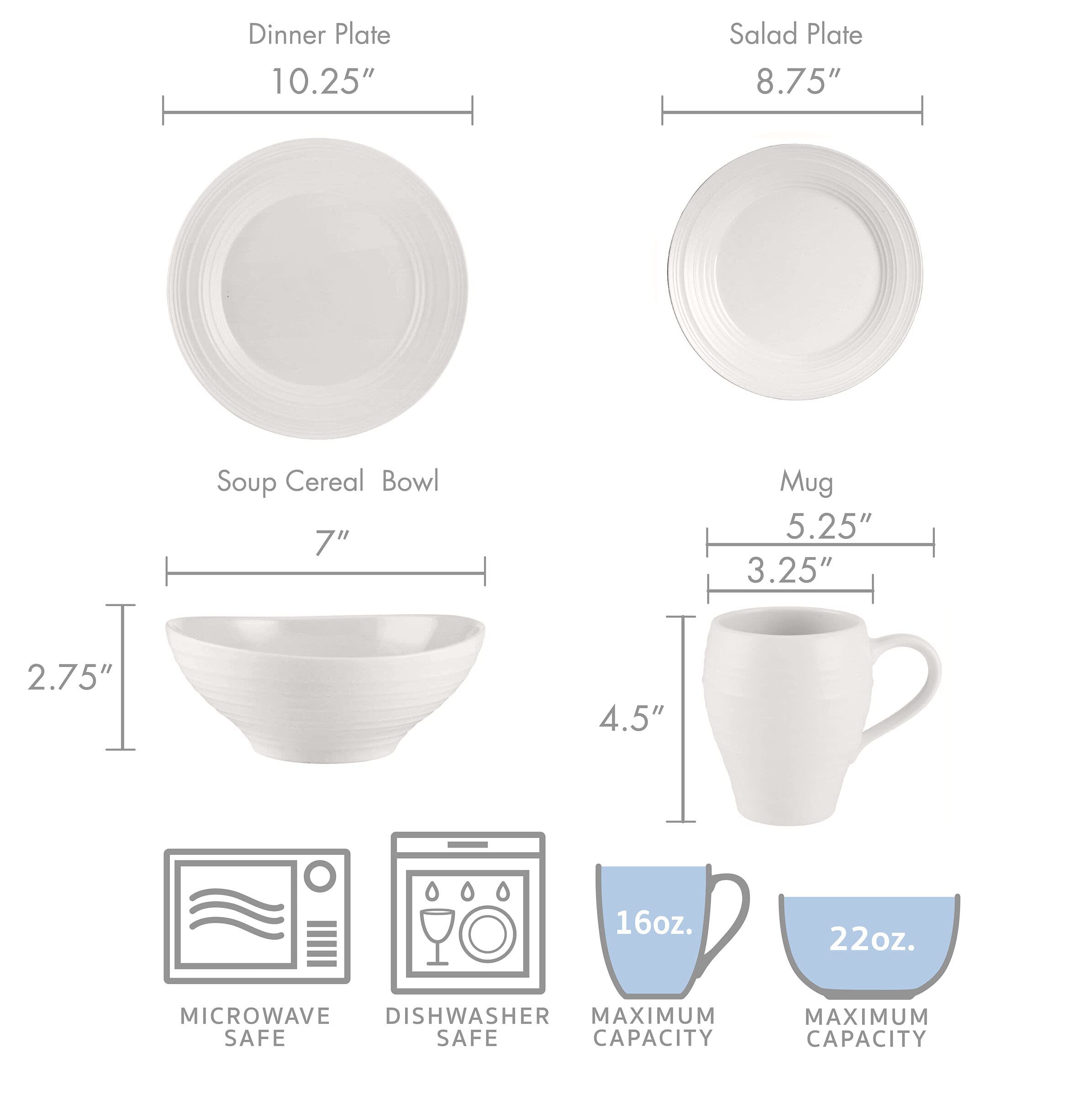 Mikasa Swirl White 16 Piece Dinnerware Set, Service for 4