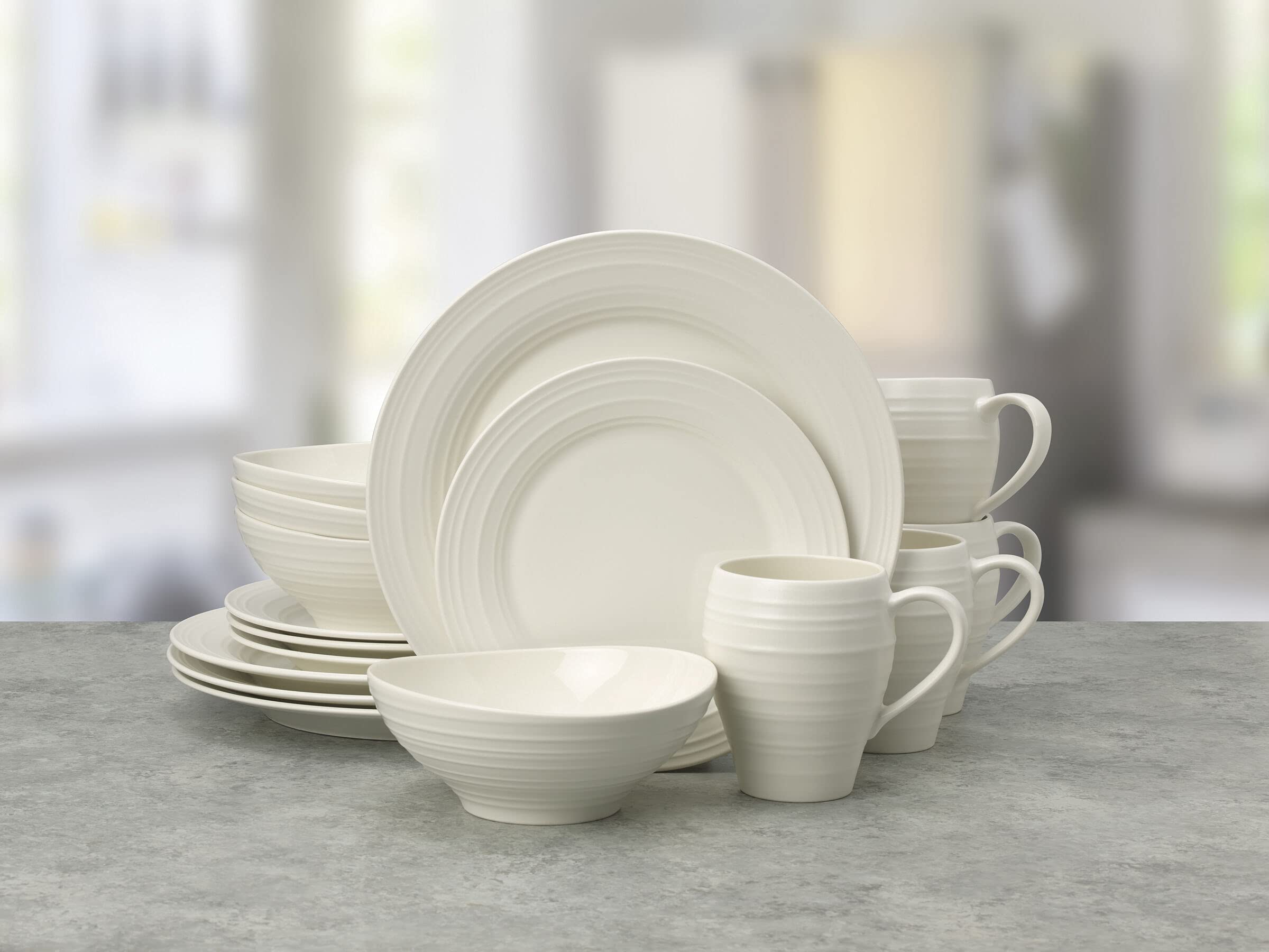 Mikasa Swirl White 16 Piece Dinnerware Set, Service for 4