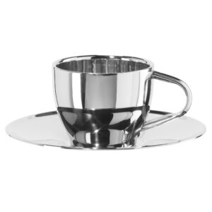 oggi insulated espresso cup 4oz - saucer included - dual wall stainless steel technology coffee cup with elegant mirror finish