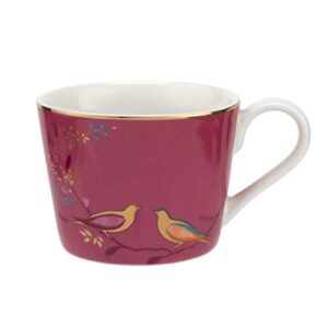 Portmeirion Sara Miller London Chelsea Teacup and Saucer, Pink | 8 Oz Cup for Drinking Tea and Coffee | Made from Fine China with Gold Detail | Handwash Only