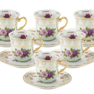 Royalty Porcelain 12pc Espresso Coffee, Cups 3 Oz and Saucers, Iridescent Vintage Pattern