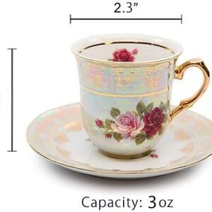 Royalty Porcelain 12pc Espresso Coffee, Cups 3 Oz and Saucers, Iridescent Vintage Pattern