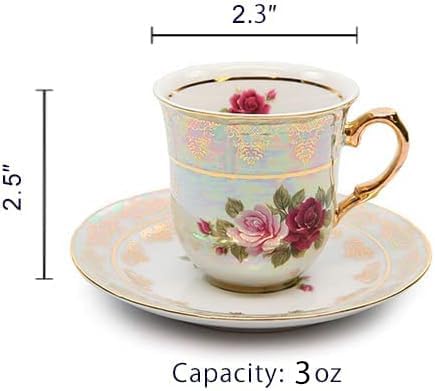 Royalty Porcelain 12pc Espresso Coffee, Cups 3 Oz and Saucers, Iridescent Vintage Pattern