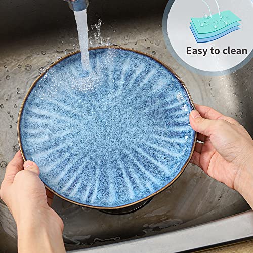 KOOV Ceramic Dinnerware Sets of 16, Plates and Bowls Sets for 4, Dish Set with Dinner Plates, Dessert Plates, Microwave and Dishwasher Safe, Bowls and Cups for Party, Reactive Glaze (Variable Blue)