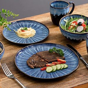 KOOV Ceramic Dinnerware Sets of 16, Plates and Bowls Sets for 4, Dish Set with Dinner Plates, Dessert Plates, Microwave and Dishwasher Safe, Bowls and Cups for Party, Reactive Glaze (Variable Blue)