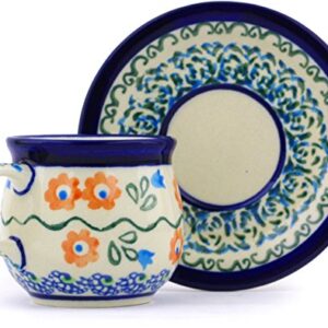 Polish Pottery Espresso Cup with Saucer 3 oz (Tulip Vines Theme)