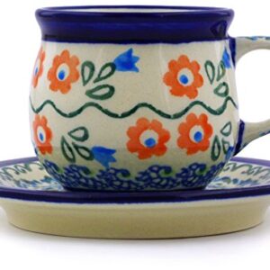 Polish Pottery Espresso Cup with Saucer 3 oz (Tulip Vines Theme)