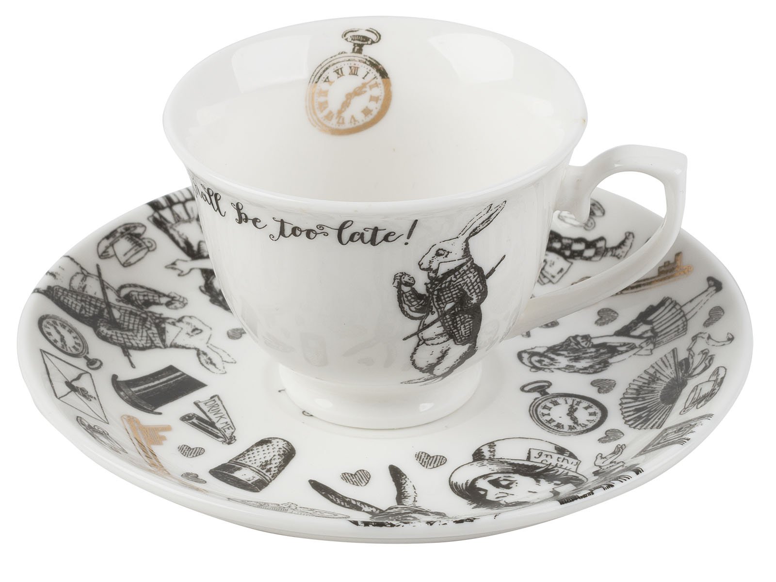 Victoria & Albert Alice in Wonderland Espresso Cup and Saucer, 1 Count (Pack of 1), White