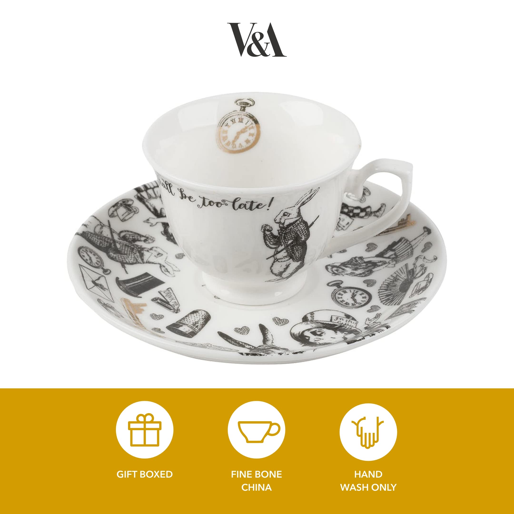 Victoria & Albert Alice in Wonderland Espresso Cup and Saucer, 1 Count (Pack of 1), White